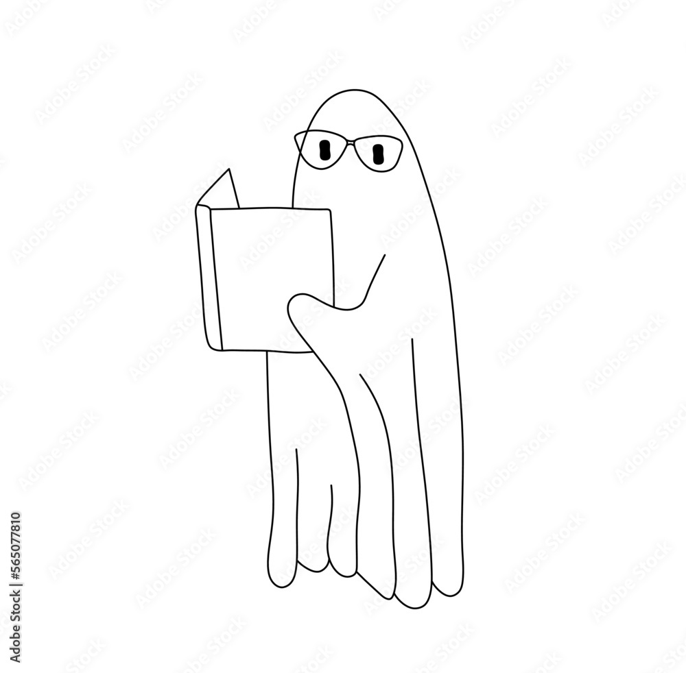 Vector isolated one cute cartoon reeding ghost under white sheet with ...