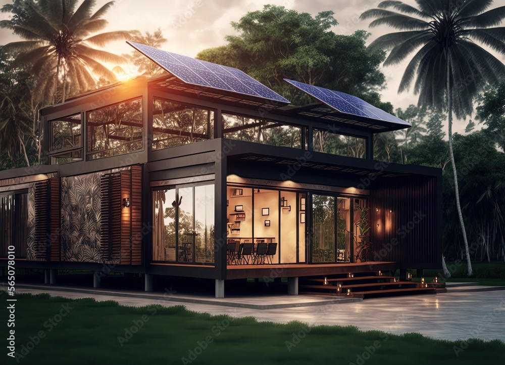 modern industry exterior style shipping container house has solar panel ...