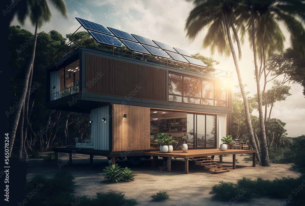 modern industry exterior style shipping container house has solar panel ...