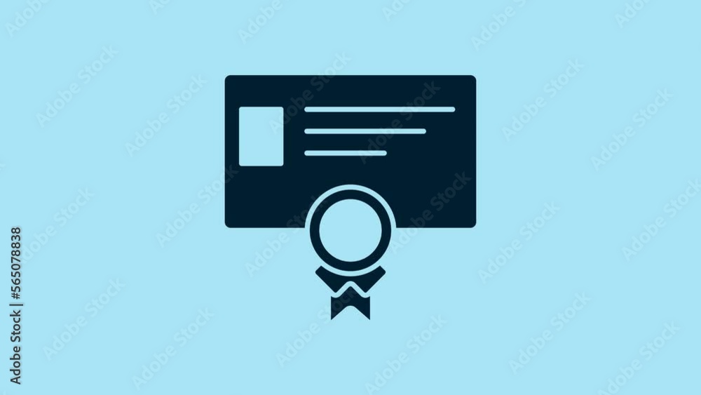 Blue Certificate template icon isolated on blue background. Achievement ...