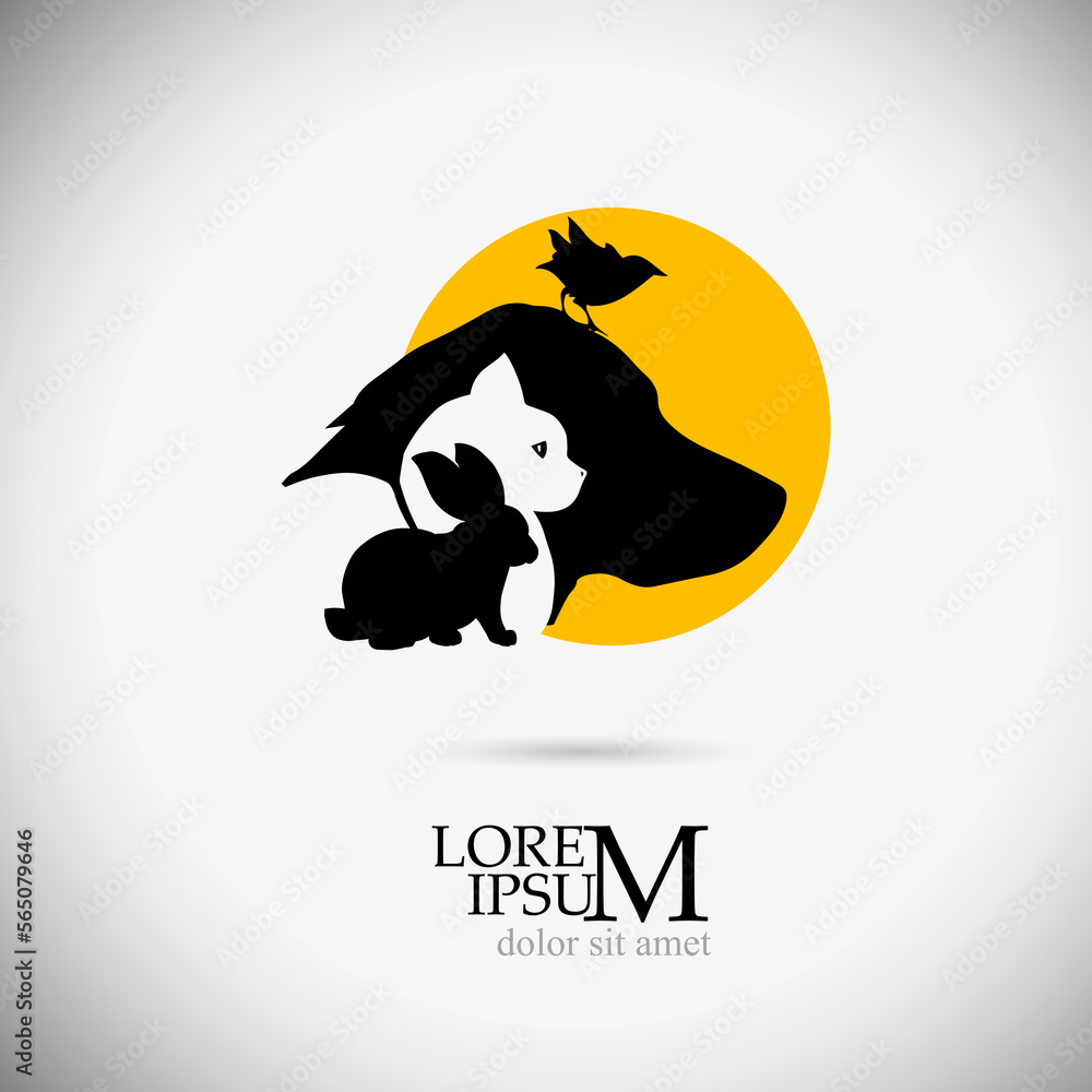 Vector of pets design on black background. Petshop, Dog, Cat, Rabbit ...