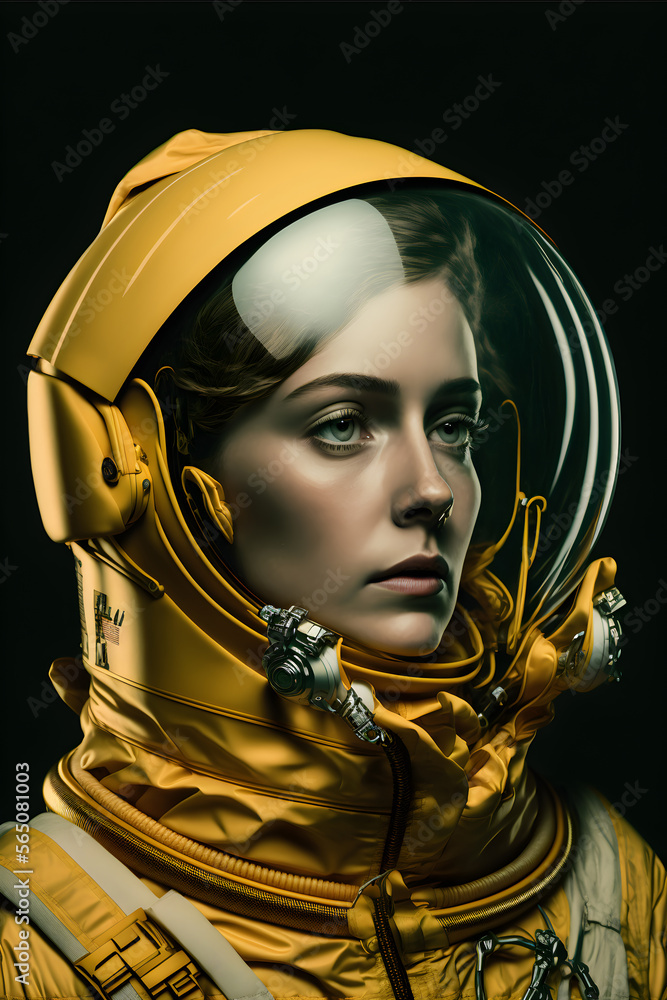 Intergalactic girl with yellow space suit, Generated ai. Stock ...