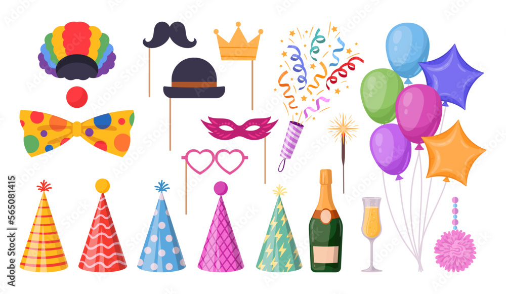 Cartoon Birthday party decorations. Festive HB photo booth elements and ...