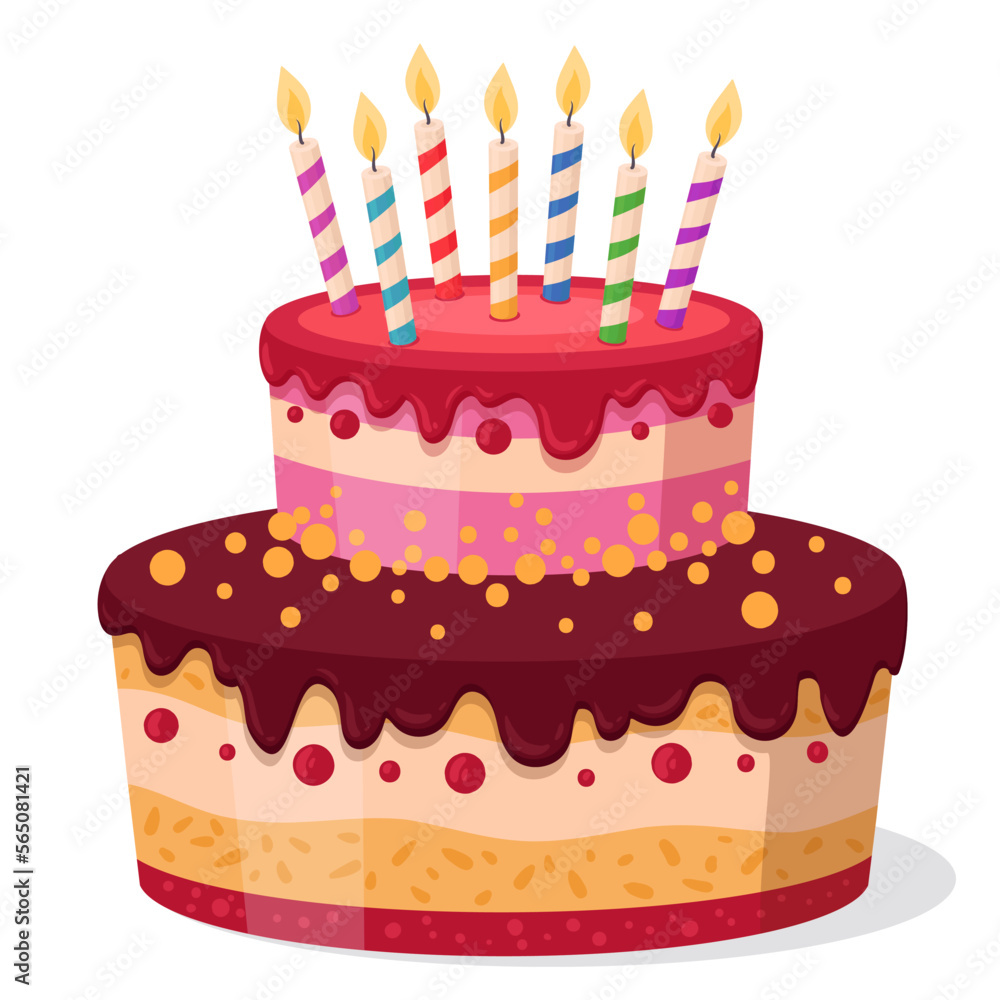 Cartoon sweet cake. Happy birthday pastry dessert, bakery sweet ...