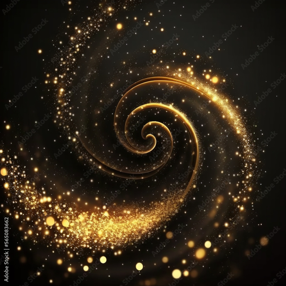 Swirl shiny flow of glitter particles and bokeh golden shiny background ...