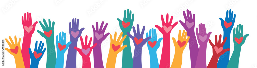Human hands Raised up with red hearts. Stock Vector | Adobe Stock