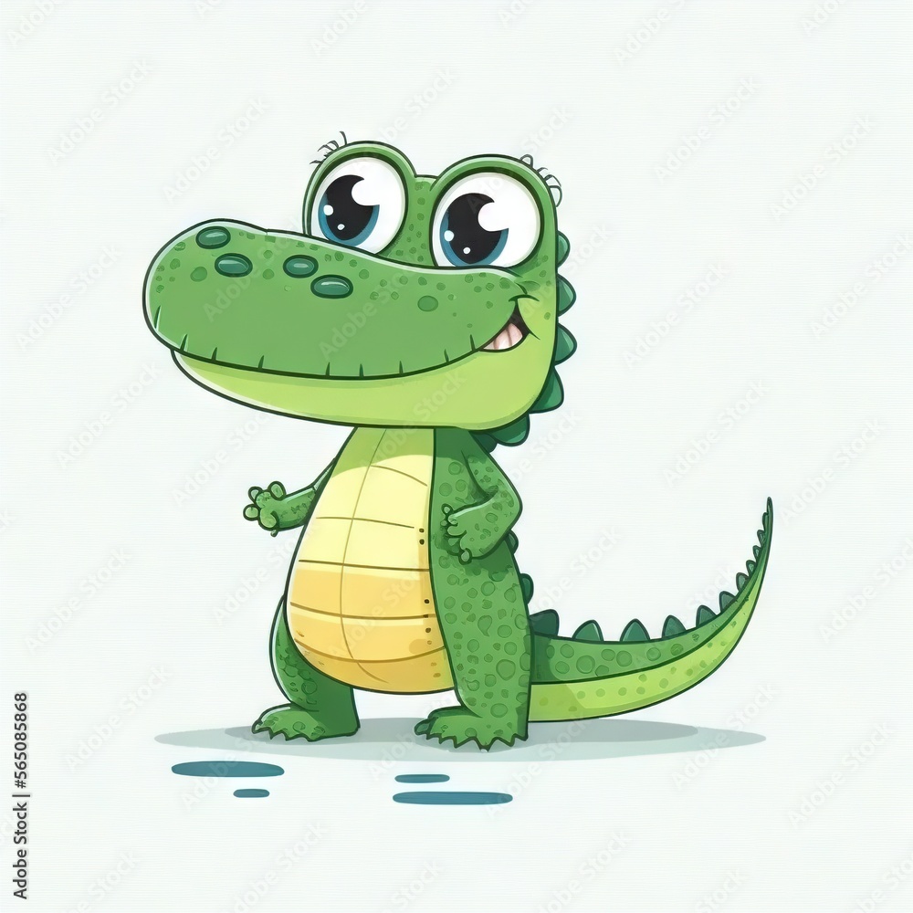 a cartoon alligator with big eyes and a smile on his face, standing ...