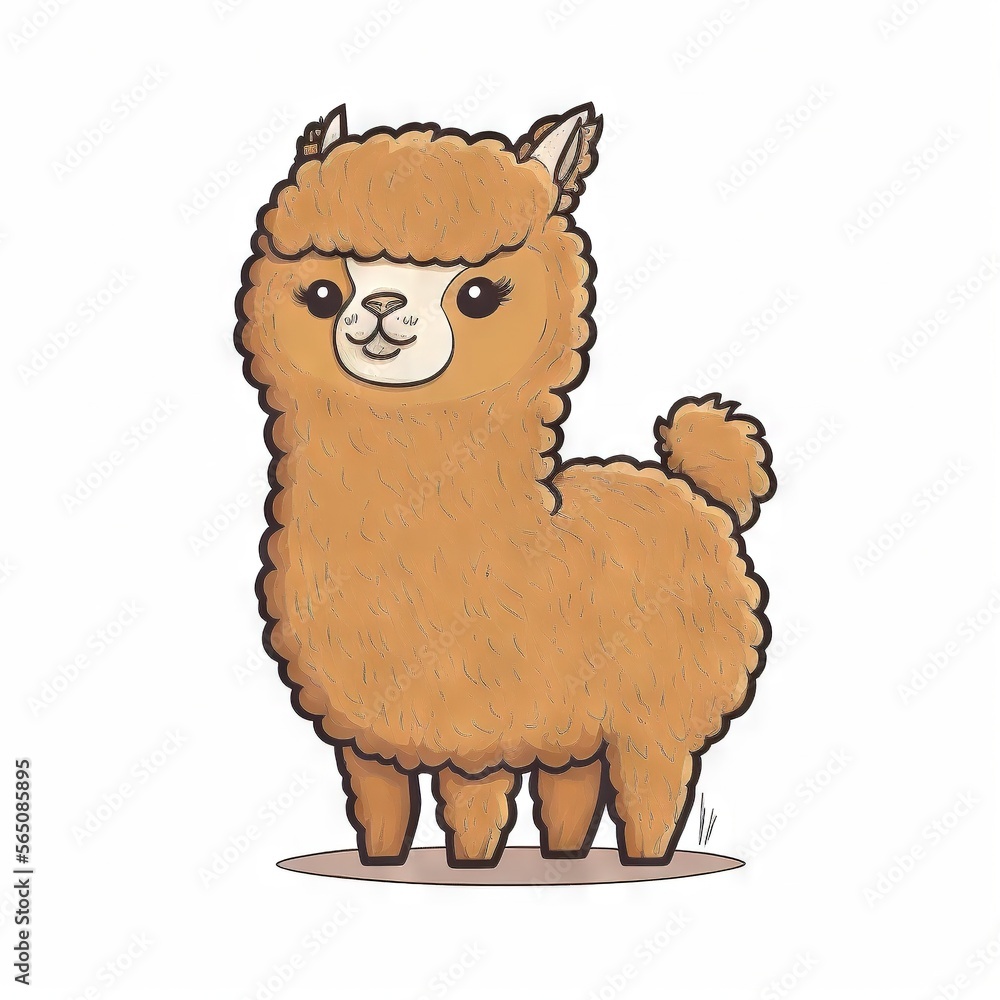 Illustrazione Stock a cartoon llama standing on a white background with a brown face and a white ...