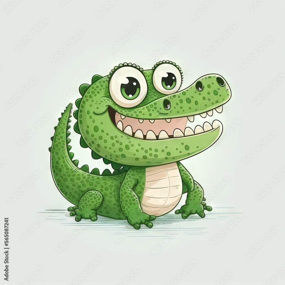 a cartoon alligator with big eyes and a smile on its face, sitting down ...