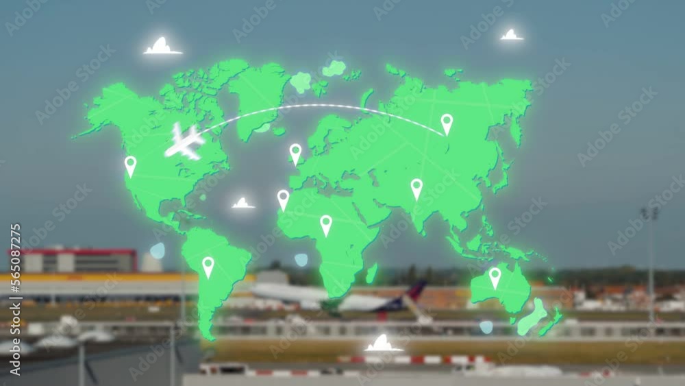 3d animation motion design Airplanes flying according to routes around ...