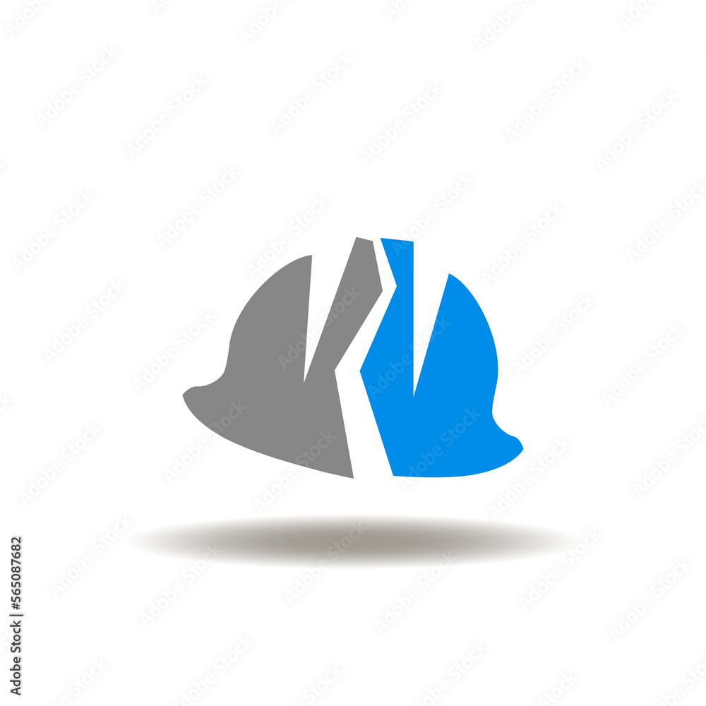 Vector illustration of hard hat broken. Icon of workplace accident ...