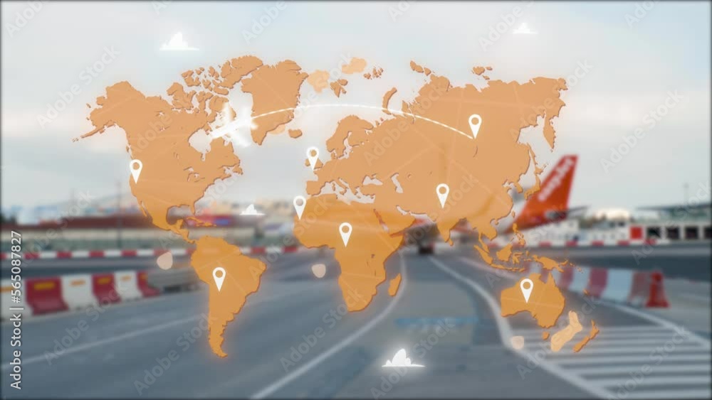 3d animation motion design Airplanes flying according to routes around ...