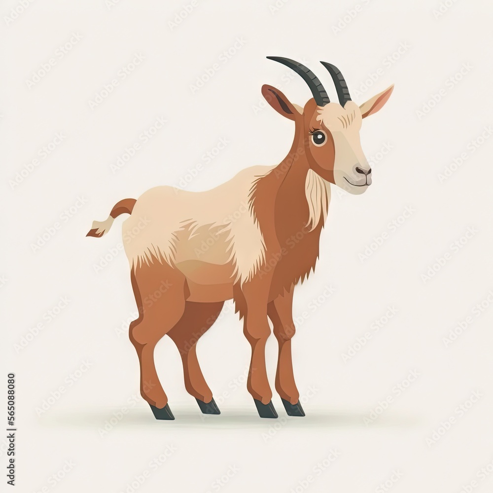 a goat with horns standing on a white background with a shadow of its ...