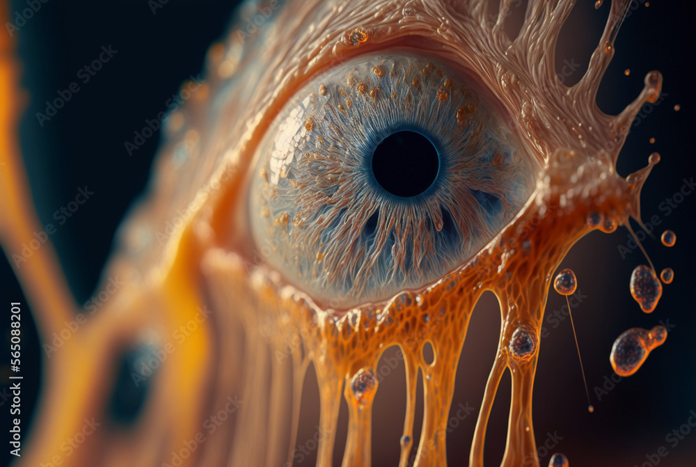 microscope of fantasy alien weird and bizarre lifeform with eye skin ...