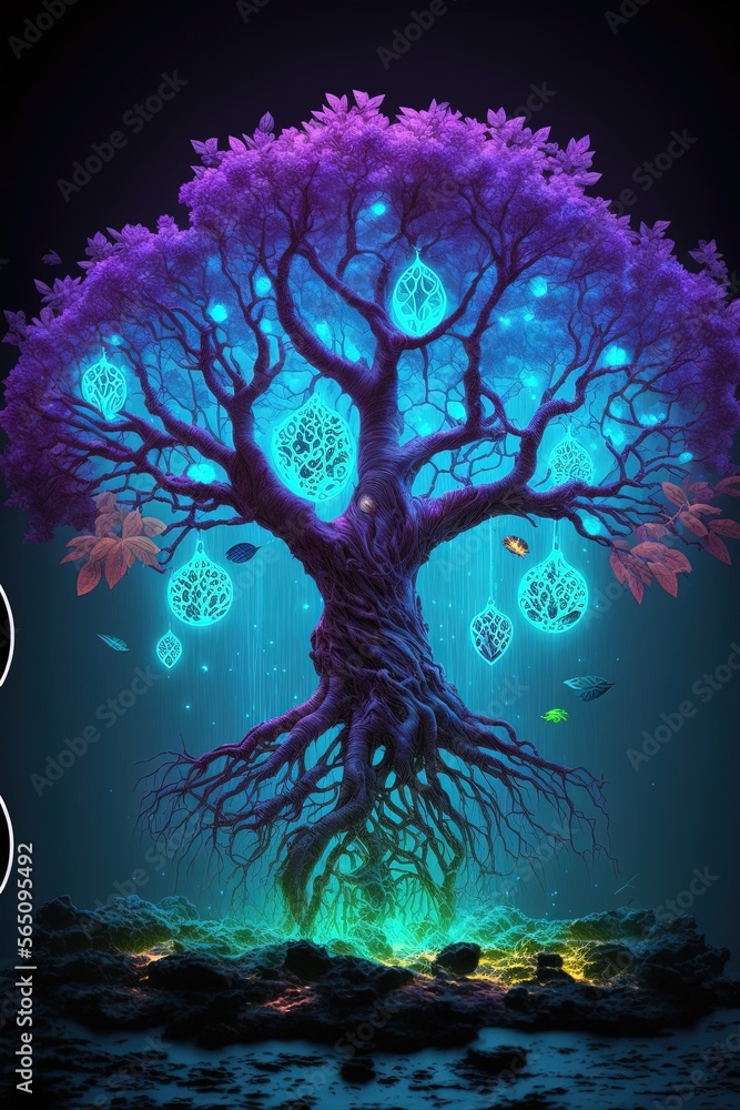 A beautiful Pandora's tree of life, avatar, water, purple glowing ...