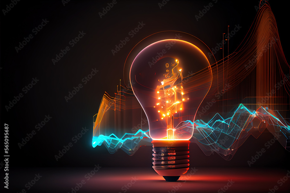 abstraction a lit light bulb and a graph of stock indices. symbol of ...