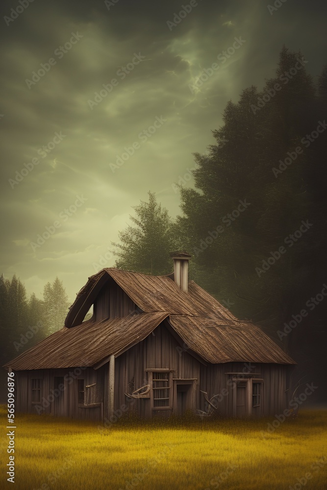 Outdoor photo of realistic old creepy wooden ranch isolated in the ...