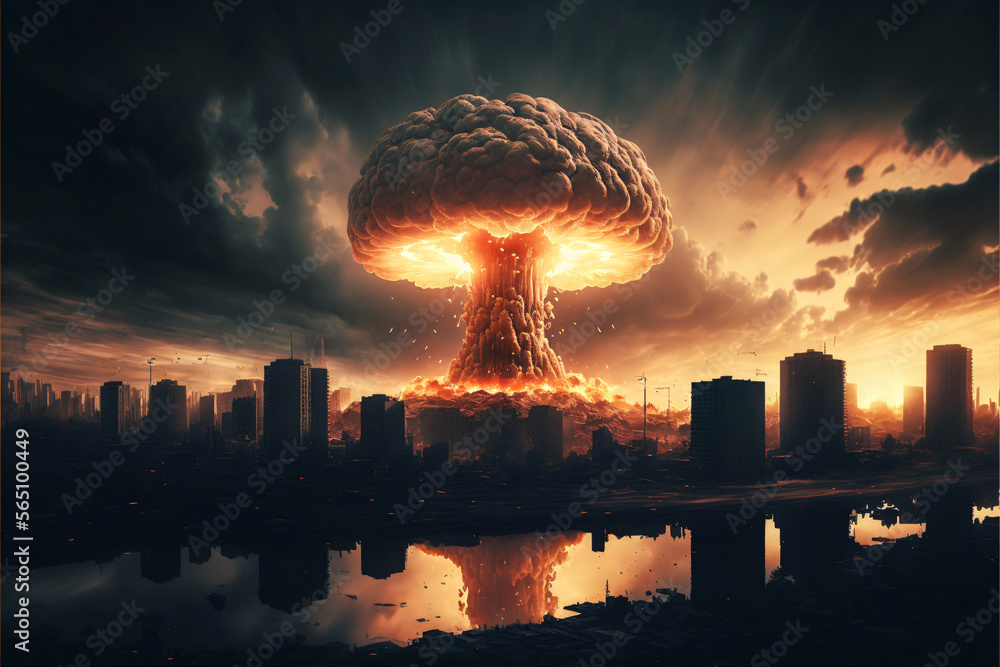 Atomic bomb explosion with fire. Designed using generative ai. Stock ...