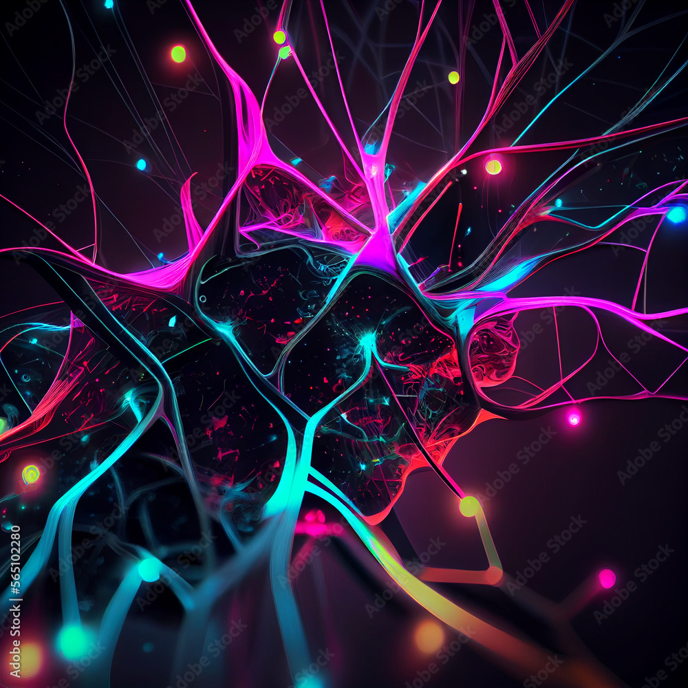 Artificial Intelligence microchip and neural connections Generated Artworks abstract neon ...