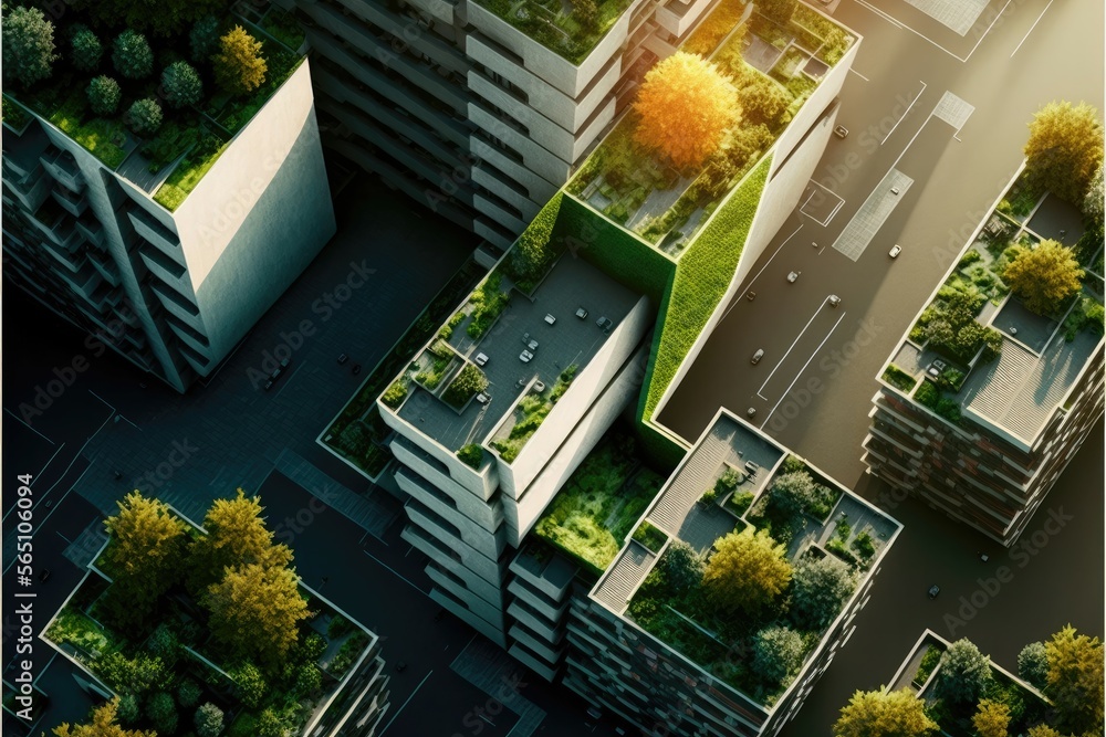 Top view. Environmental residential building district of the city with ...