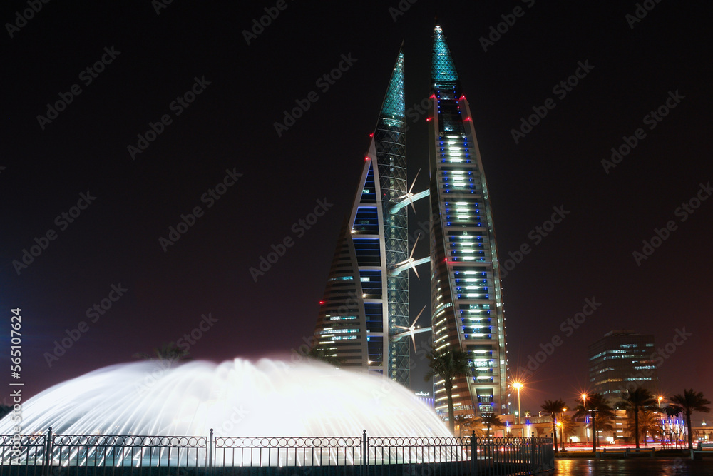 Bahrain World trade center - Night scene Stock Photo | Adobe Stock