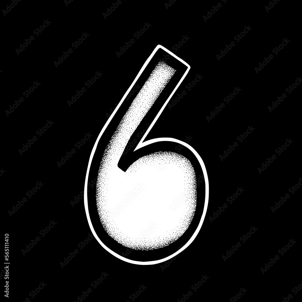 Number six art Illustration hand drawn black and white vector for icon ...