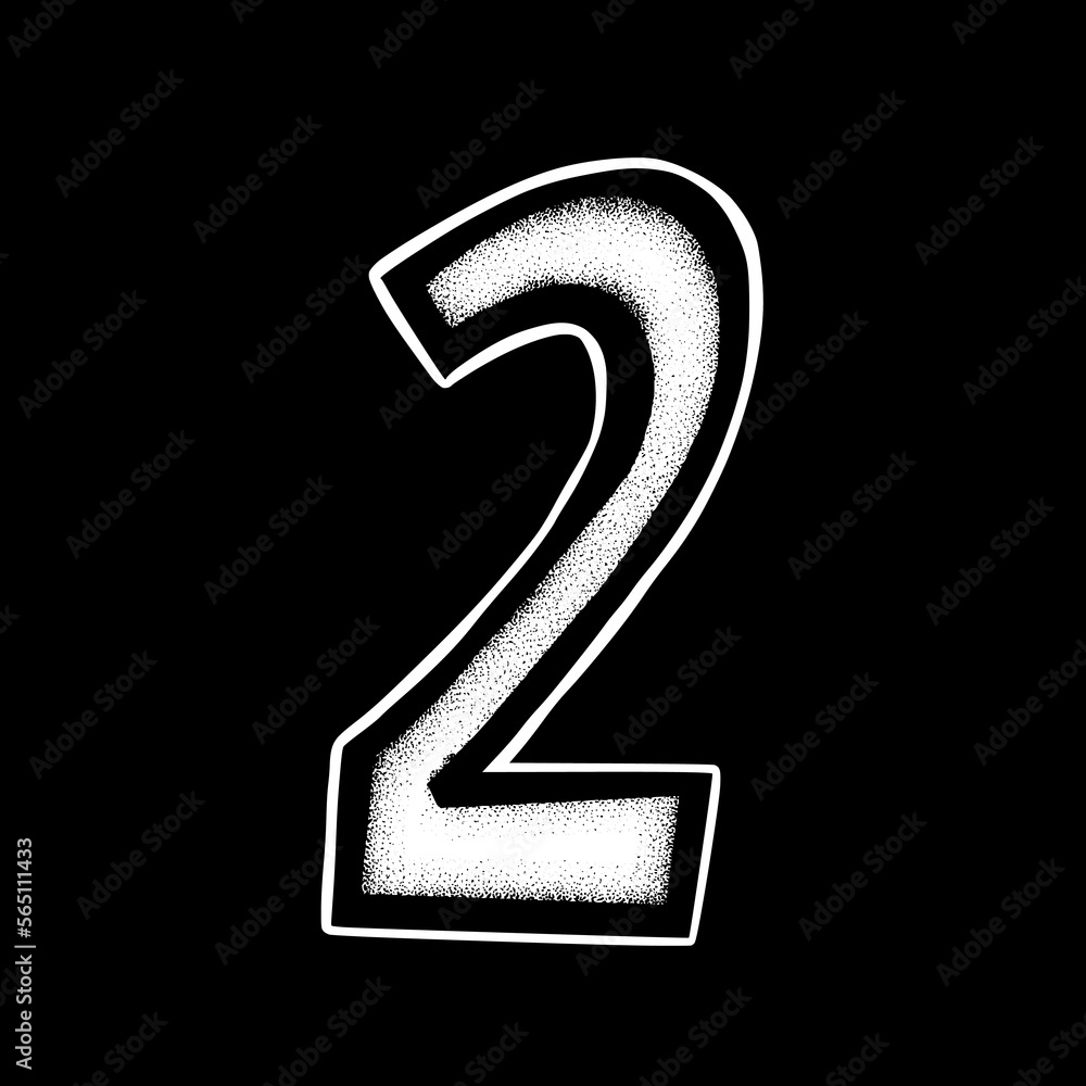Number two art Illustration hand drawn black and white vector for icon ...