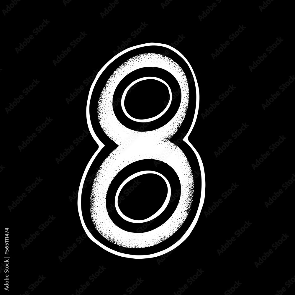 Number eight art Illustration hand drawn black and white vector for ...