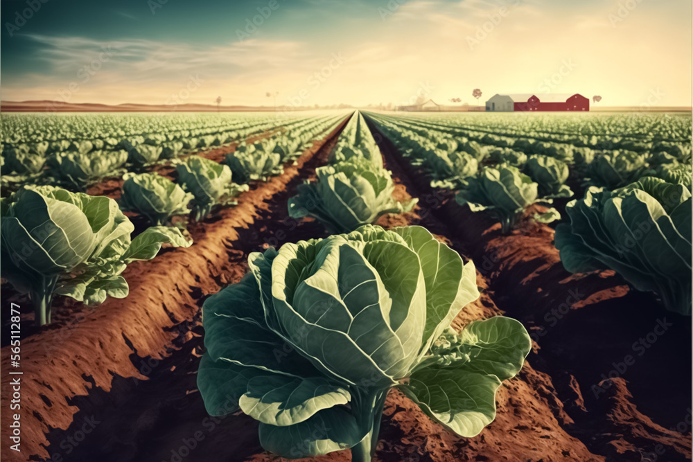 Background with a field of cabbage plantations, background, spring ...