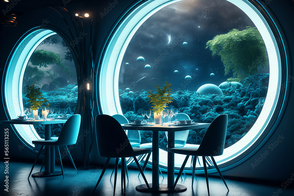 futuristic cafe design with rounded lines in space Stock Illustration ...