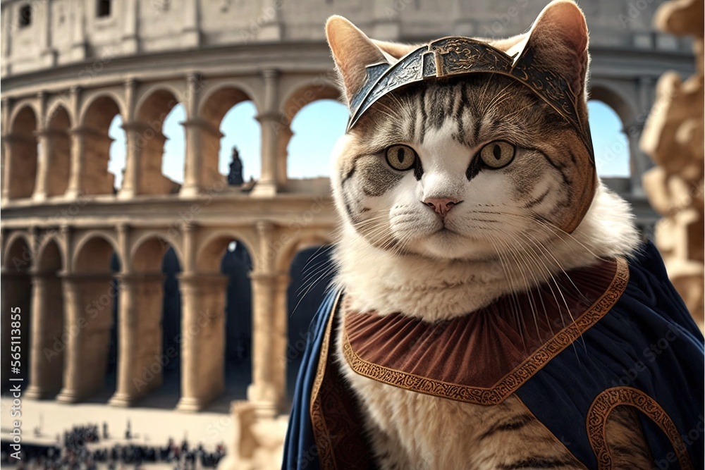 Cat as roman emperor at colosseum Rome illustration generative ai Stock ...