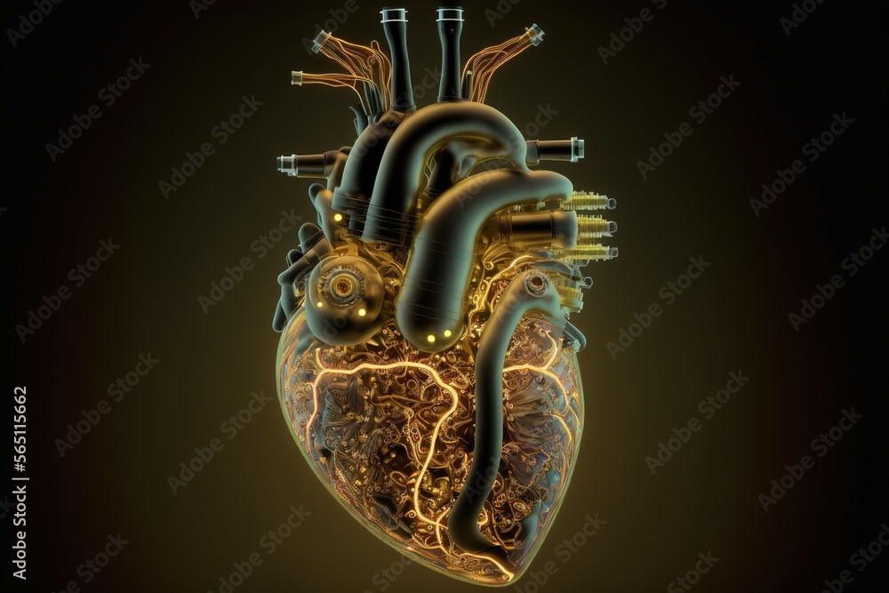 Golden Human heart on a black and beautiful background. Metallic ...