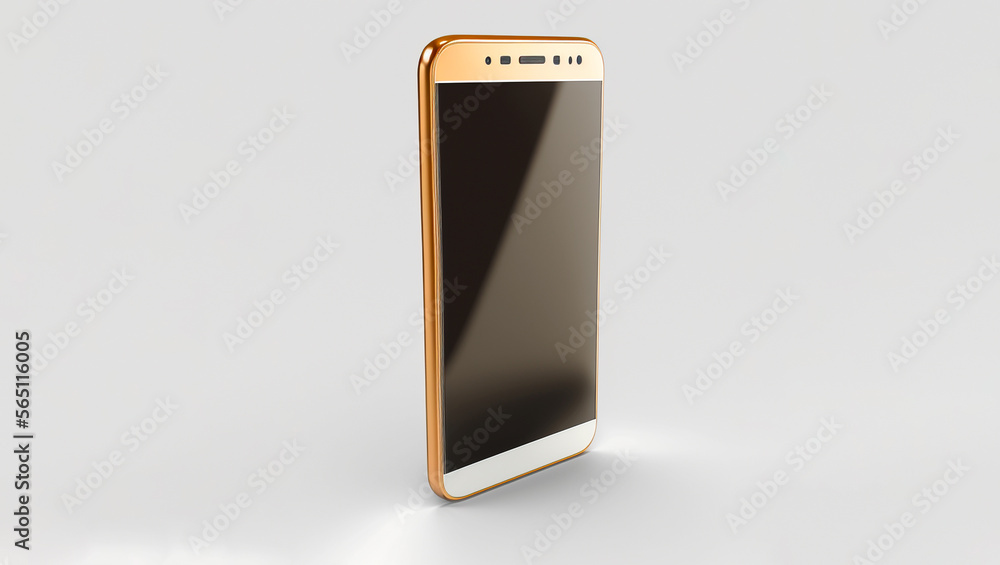 mockup, golden smartphone standing on white background, no objects ...