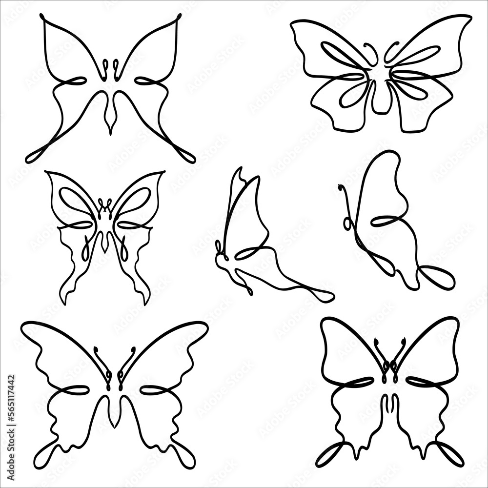 Butterfly vector illustration, hand drawn contour lines and strokes ...