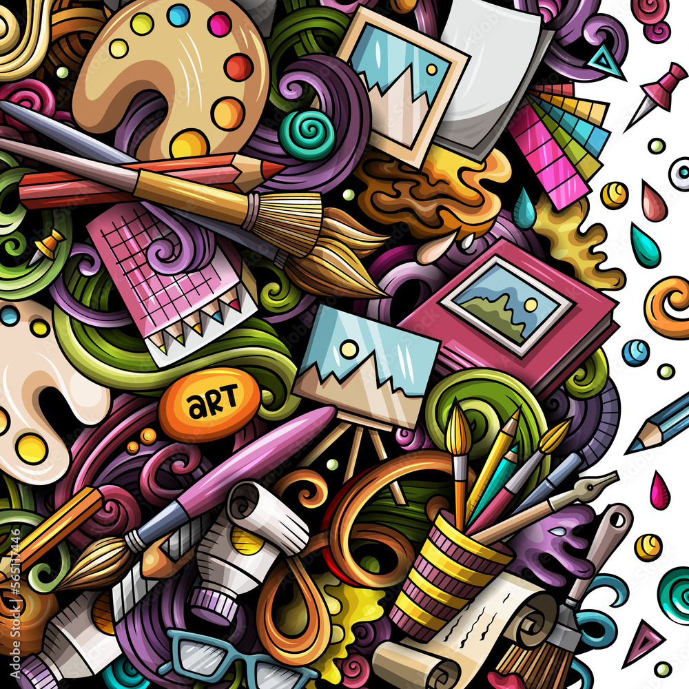 Artist tools detailed cartoon border illustration Stock Illustration ...