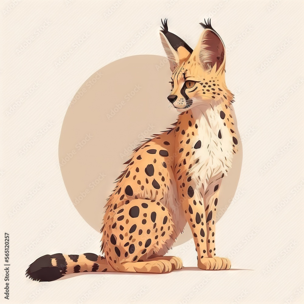 Photo & Art Print a serval cat sitting on the ground with a white ...