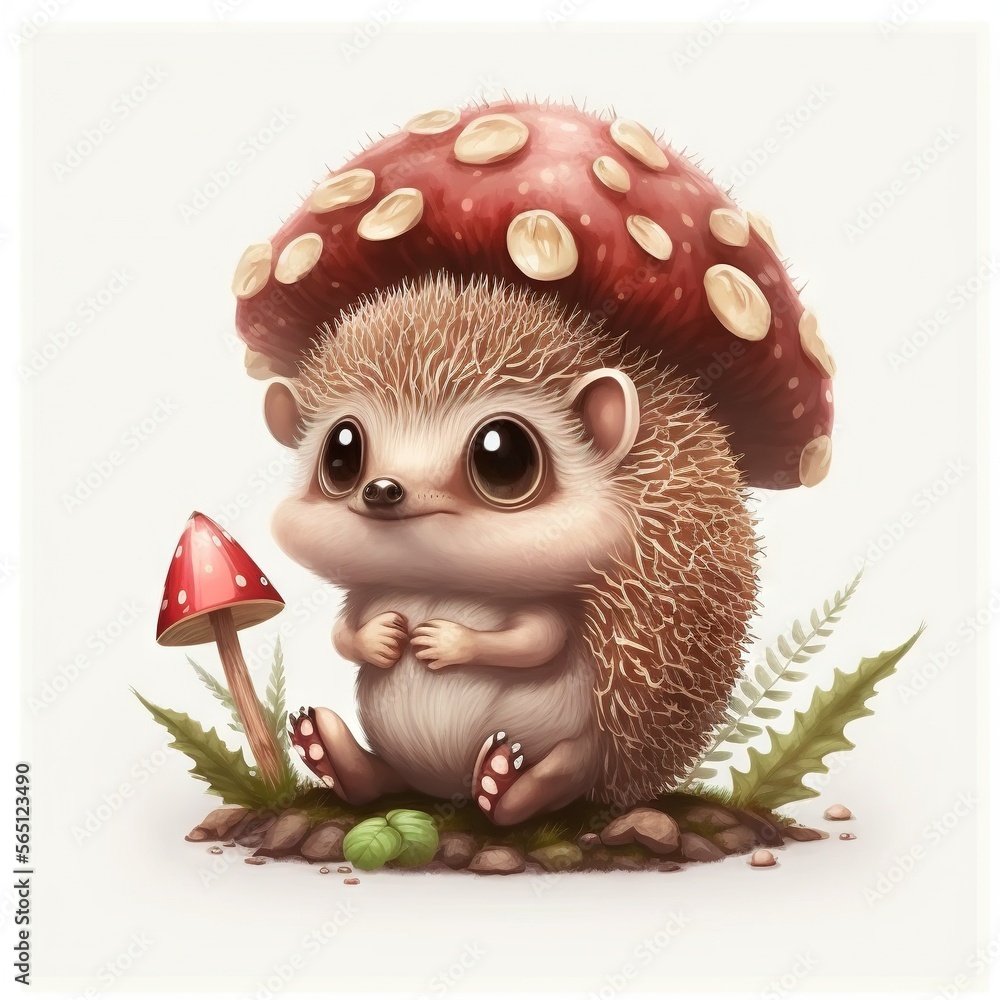 a hedgehog sitting on a mushroom with a mushroom on it's back and a ...
