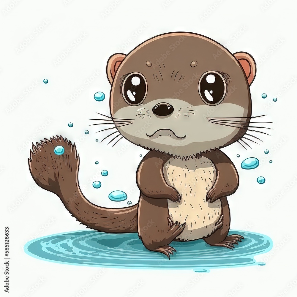 a cartoon otter sitting on the water with bubbles around it's feet and ...