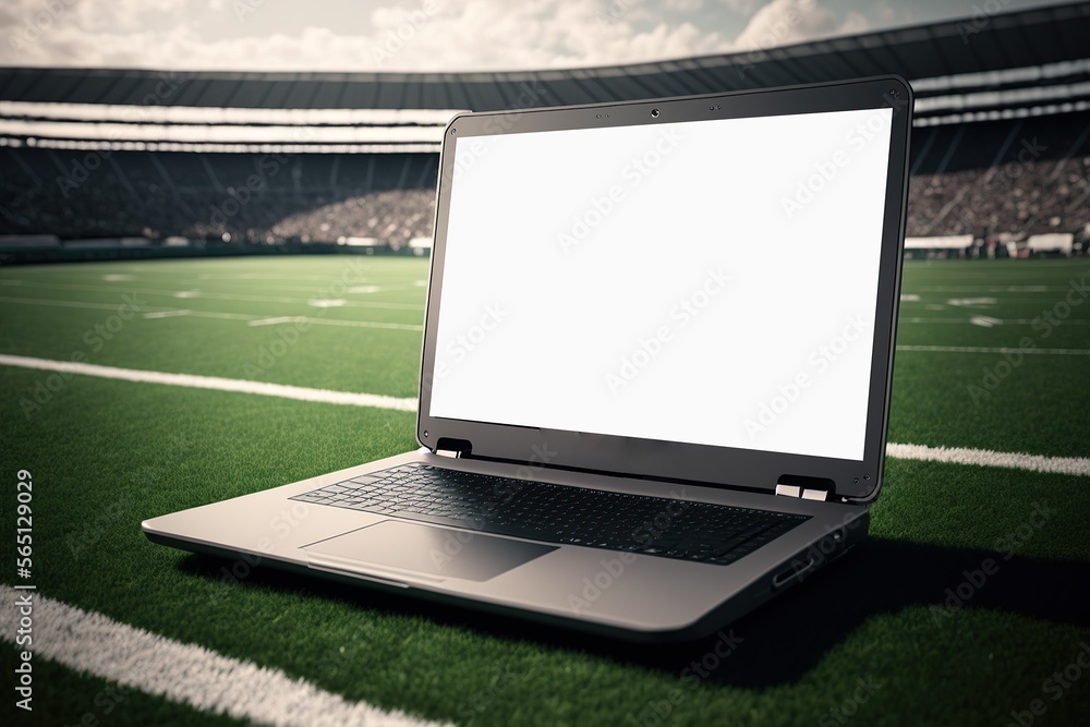 Modern laptop mockup on the American football stadium background Stock ...