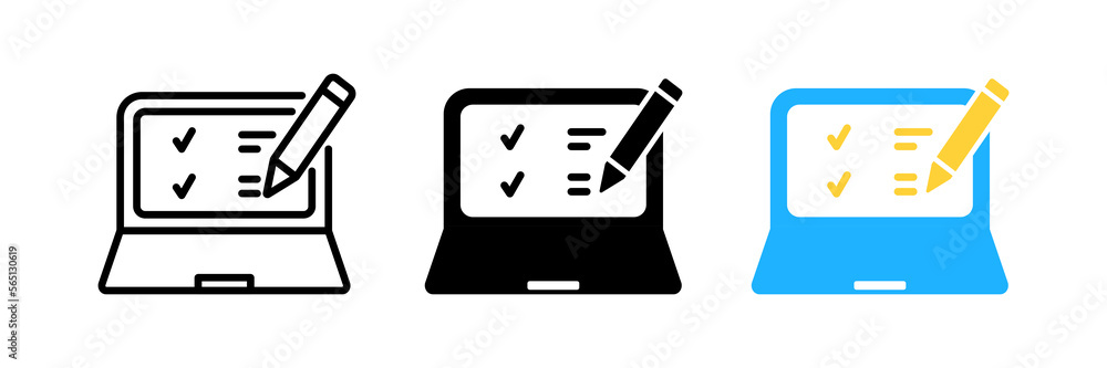 Laptop and checkboxes with check mark. Checklist, white tick on laptop ...