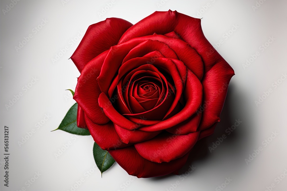 In this top view illustration, a single red rose stands out against a ...