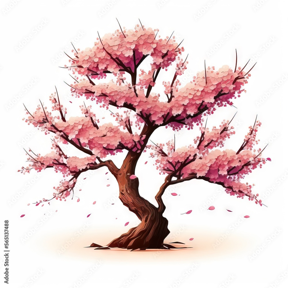 a tree with pink flowers on it and leaves falling off the branches of ...