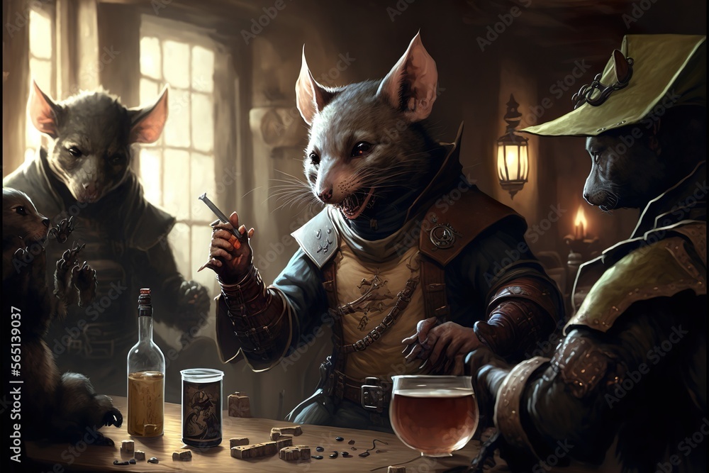 Medieval gangster rats in a tavern, smoking and chatting Stock ...