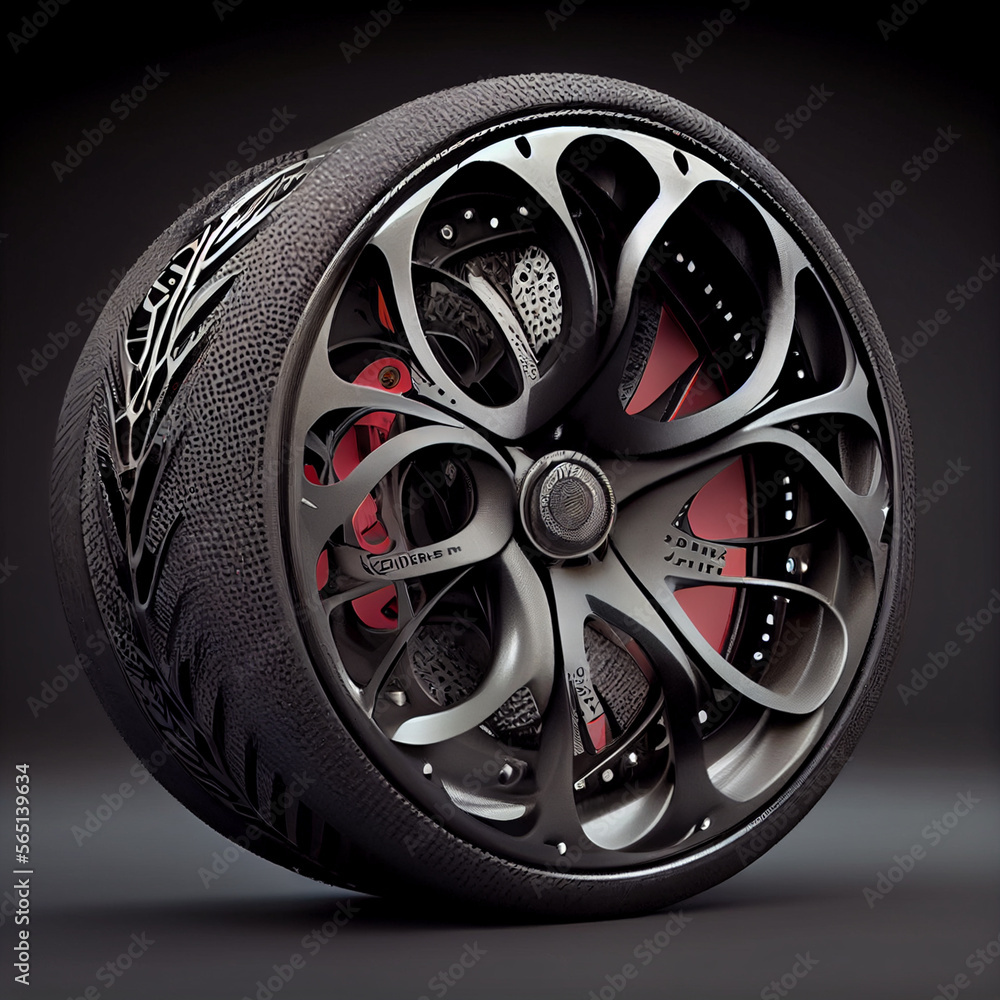 Black car wheel with carbon fiber barrel showing the weave Stock ...