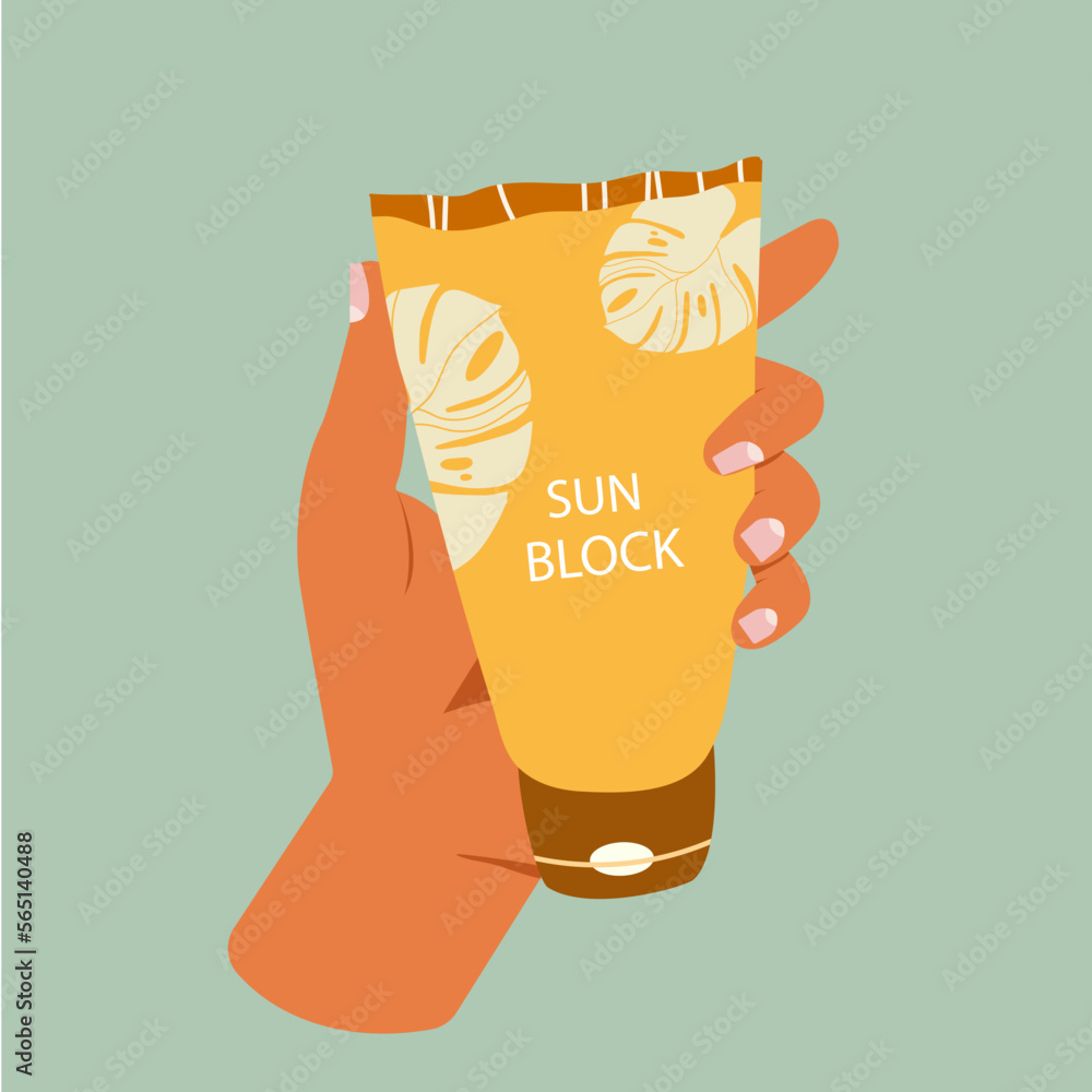 Female hand holding a lotion tube. Sunscreen Moisturizer, Sunblock ...