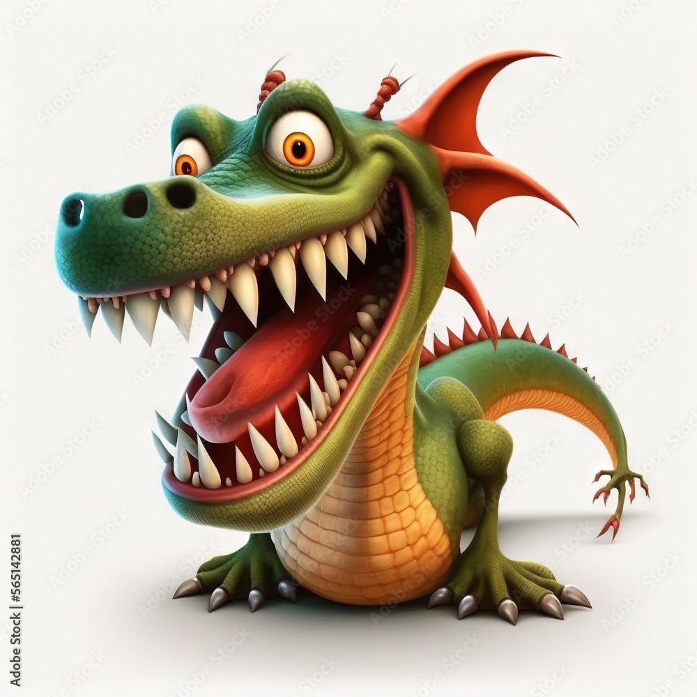 a cartoon dragon with sharp teeth and sharp teeth, with a large grin on ...