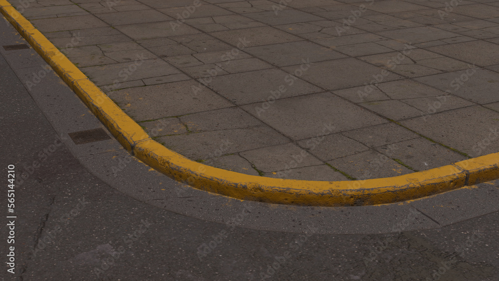 Photo & Art Print road with yellow curb and road markings 3d render, cggold