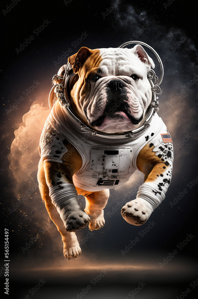 Generative AI illustration of English bulldog dog dressed as an ...