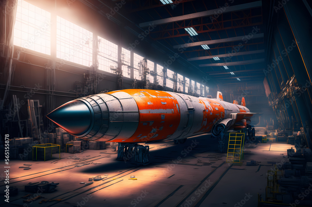 Nuclear warheads in hangar, ready to mission. Industry weapon army ...