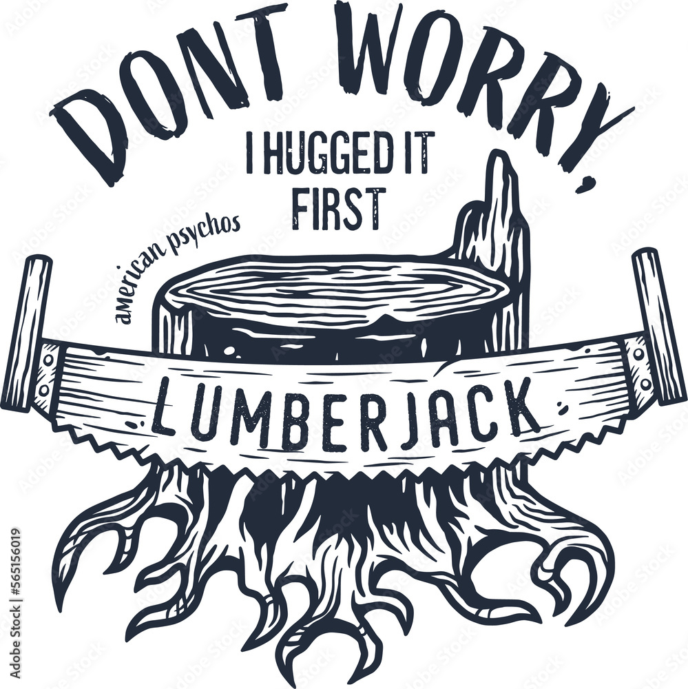 Lumberjack wood stump with saw for logo and emblem of carpenter ...